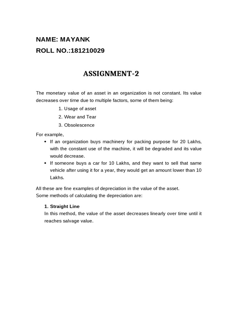Assignment-2: Name: Mayank ROLL NO.:181210029 | PDF | Depreciation | Financial Economics
