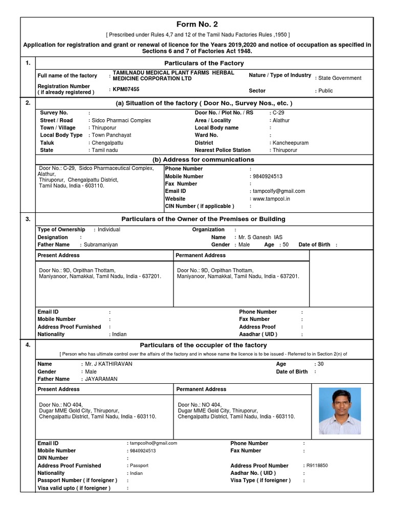 Application for Registration and Renewal of License for Tamil Nadu ...