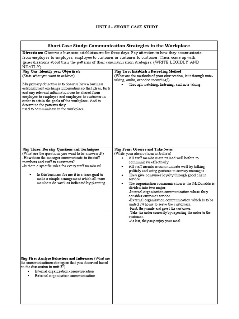 Short Case Study: Communication Strategies in The Workplace | PDF ...