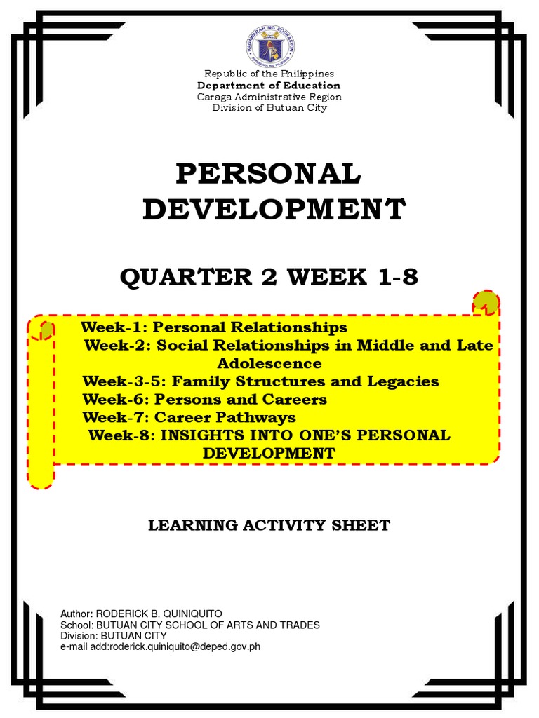 Personal Developm, Ent - Las Q2 Week 1-8 | PDF | Friendship | Adolescence