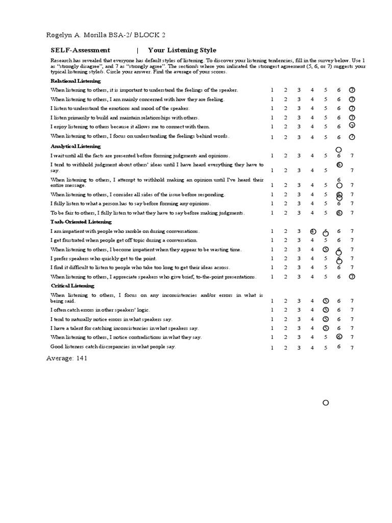 Self Assessment Listening Style 1 | PDF | Metaphysics Of Mind | Action ...