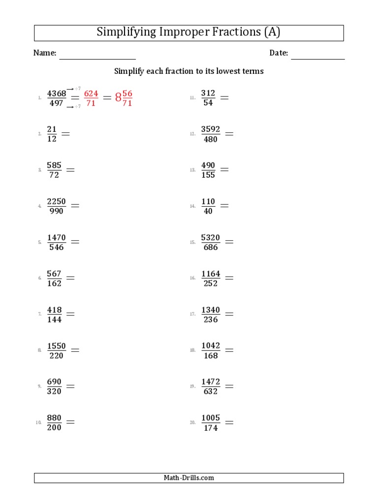 Simplify - Improper - Fractions - Hard - 001 | PDF | Division ...