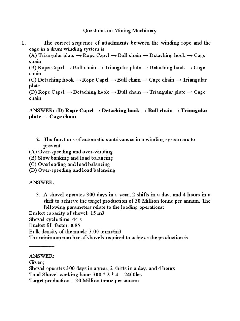 Questions On Mining Machinery | PDF | Belt (Mechanical) | Pump