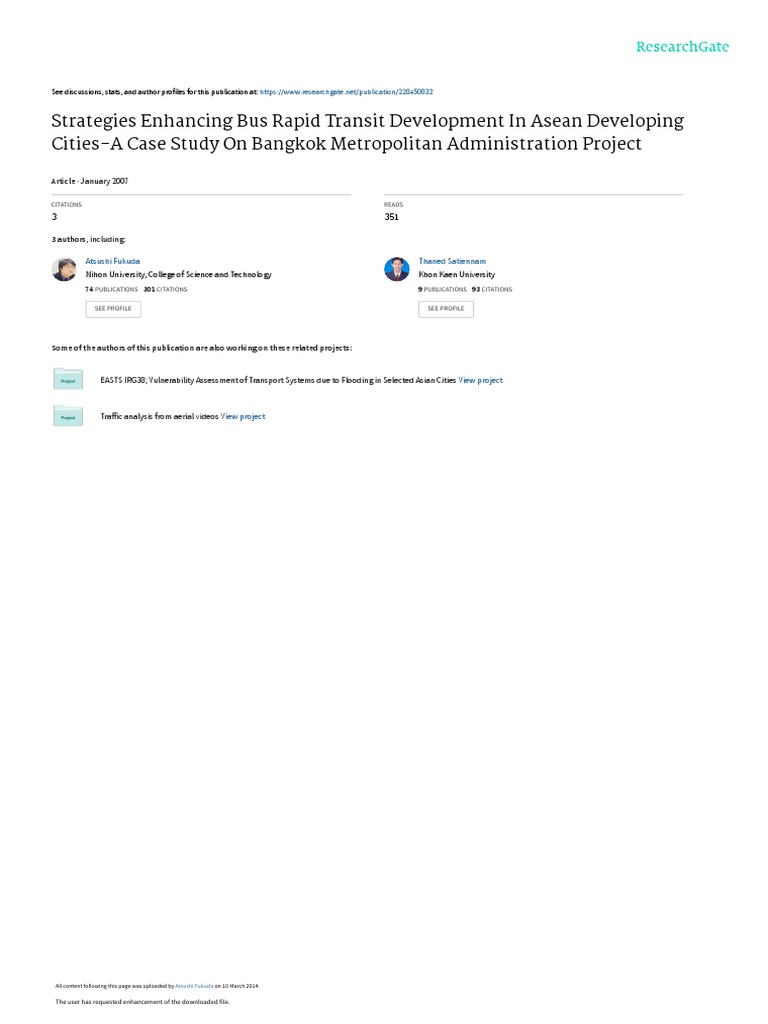 Strategies Enhancing Bus Rapid Transit Development in Asean Developing ...