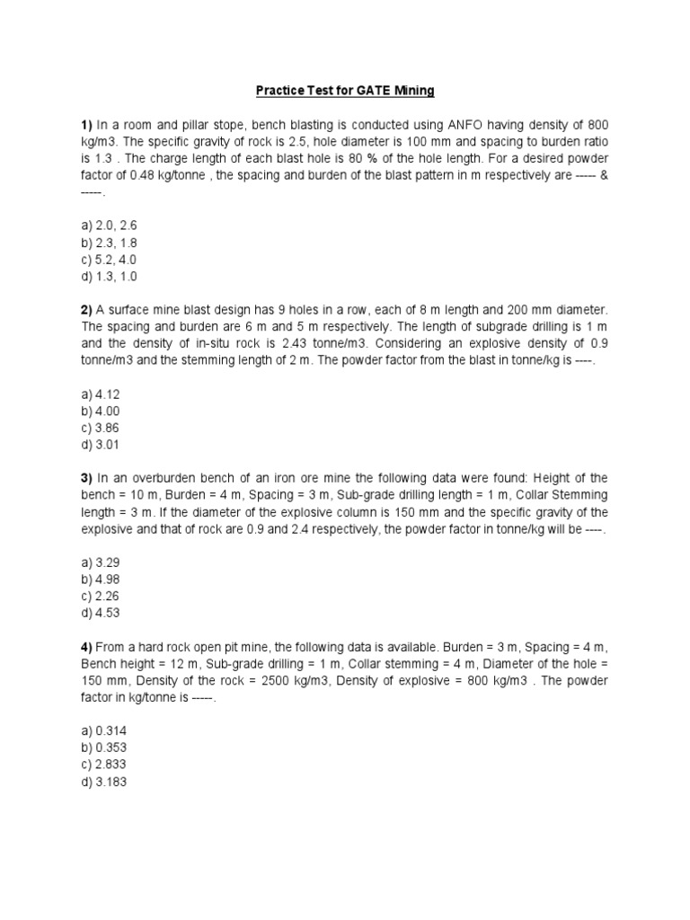 GATE Mining Practice Test: Powder Factors | PDF | Nature