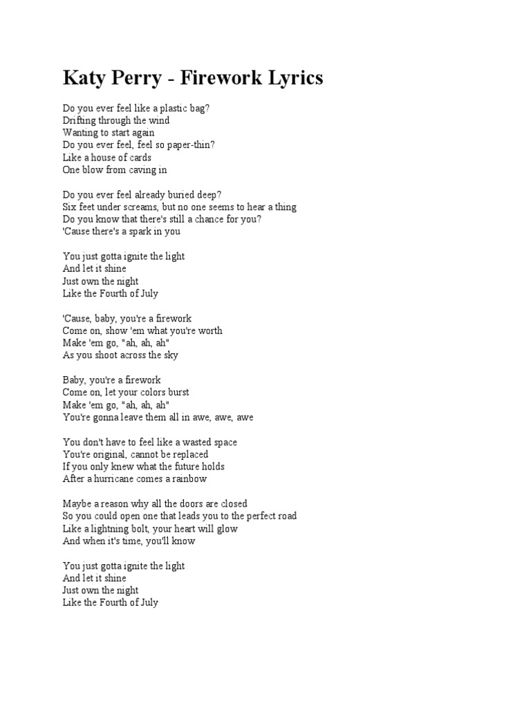 Katy Perry - Firework Lyrics | PDF