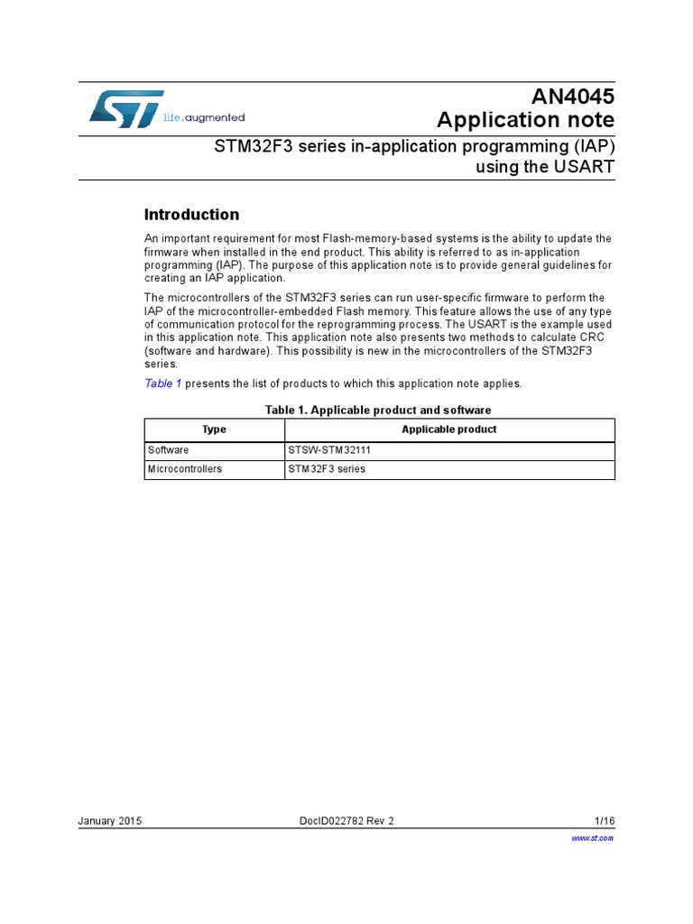 Dm00047998 Stm32f3 Series Inapplication Programming Iap Using The Usart Pdf Pdf Flash Memory