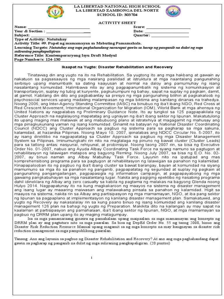 Learning Activity Sheet