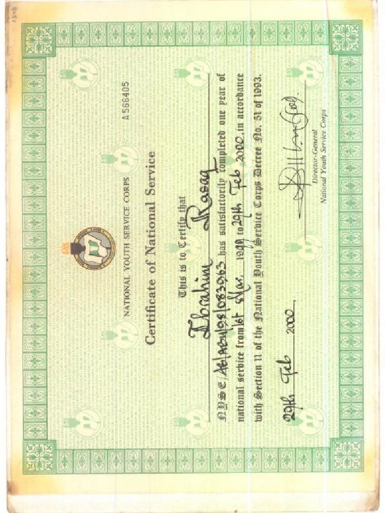 NYSC Certificate | PDF