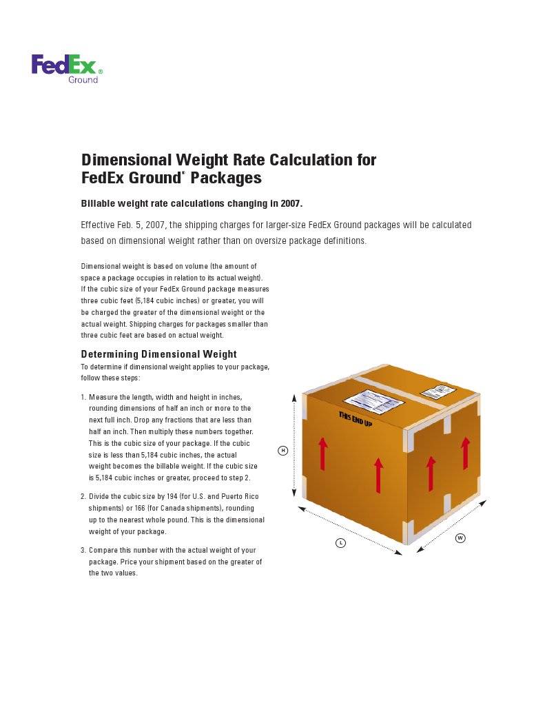 Dimensional Weight Rate Calculation For Fedex Ground Packages | PDF ...