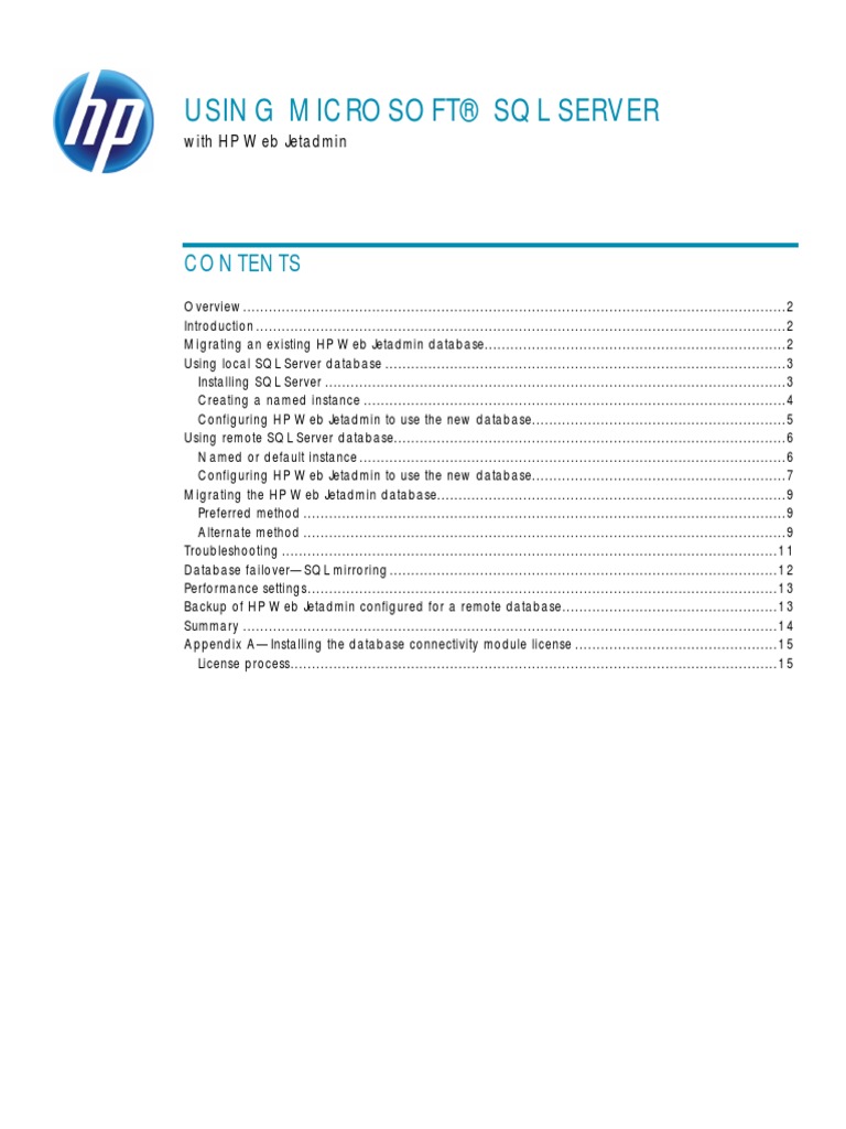 Using Microsoft® SQL Server: With HP Web Jetadmin | Download Free PDF ...