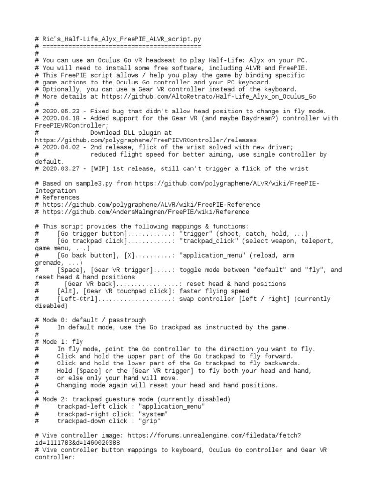 Ric's Half-Life Alyx FreePIE ALVR Script - Py | PDF | Human–Computer Interaction | Computing And ...
