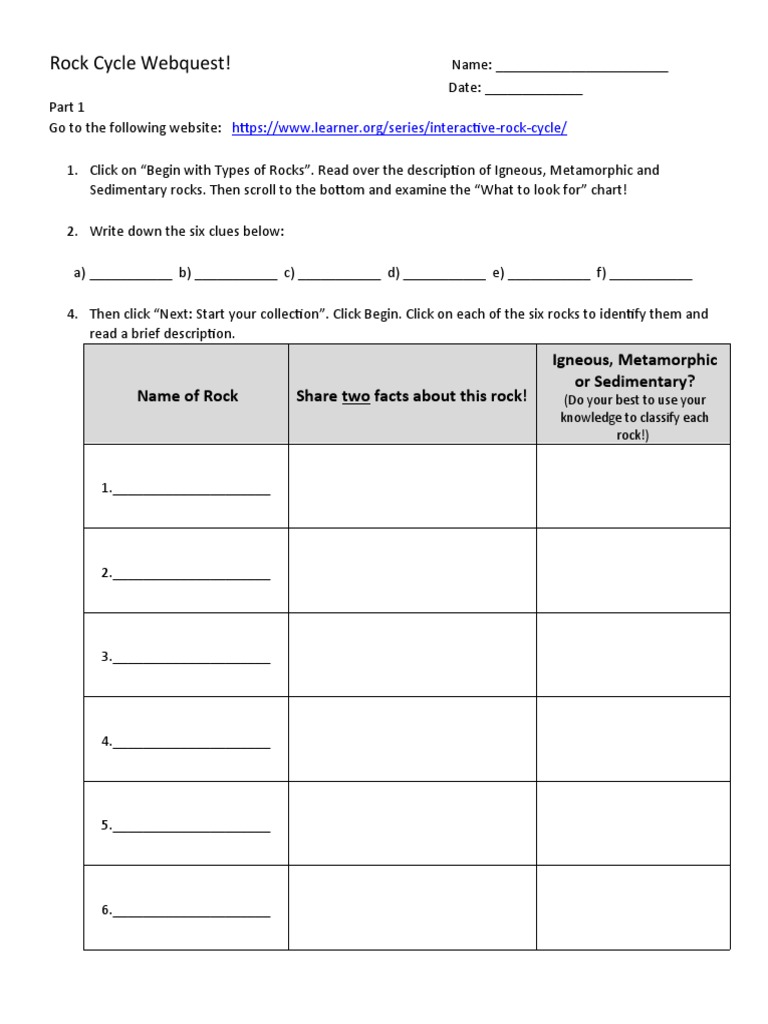 Rock Cycle Webquest!: Igneous, Metamorphic or Sedimentary? | PDF | Rock ...