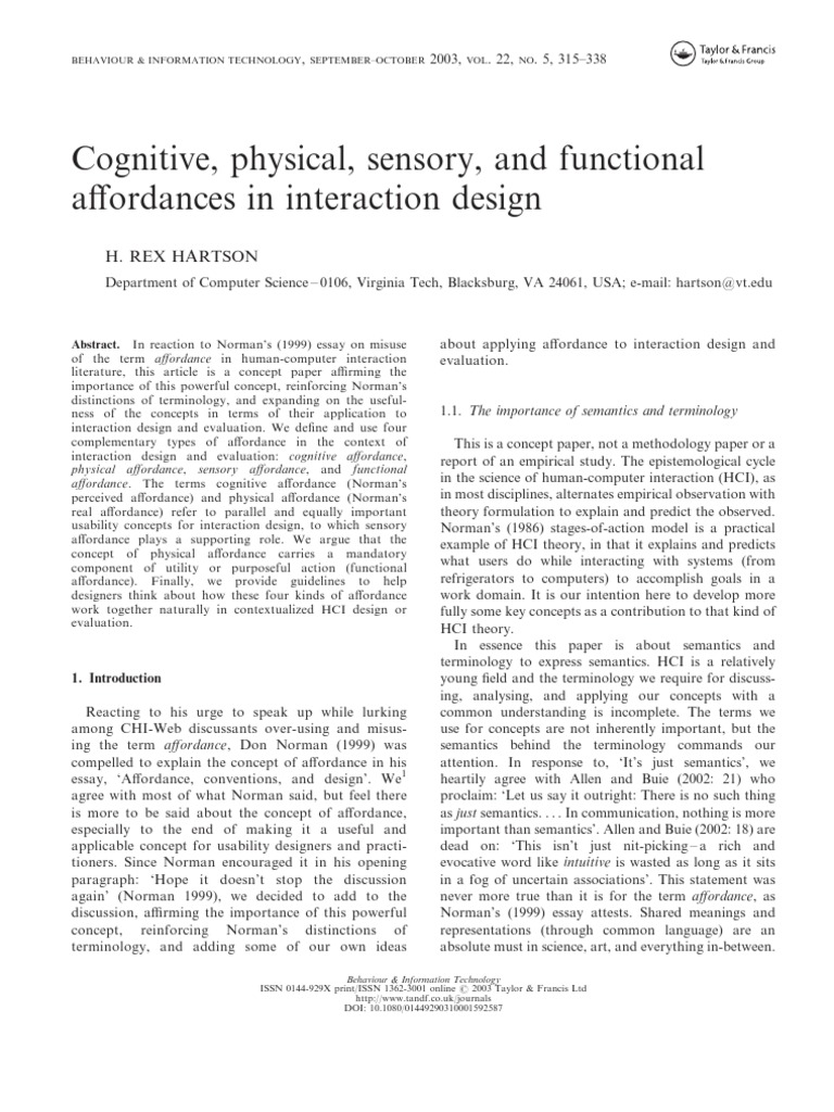 Cognitive, Physical, Sensory, and Functional Affordance | PDF | Perception | Human–Computer ...