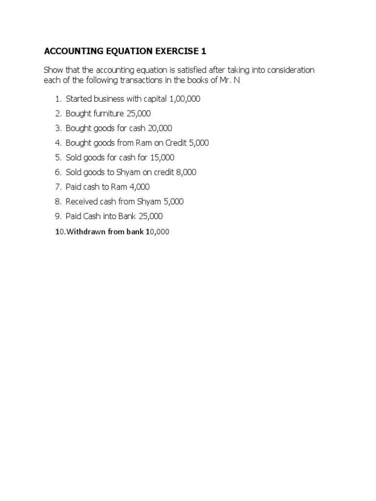 Accounting Equation Exercise 1 | PDF