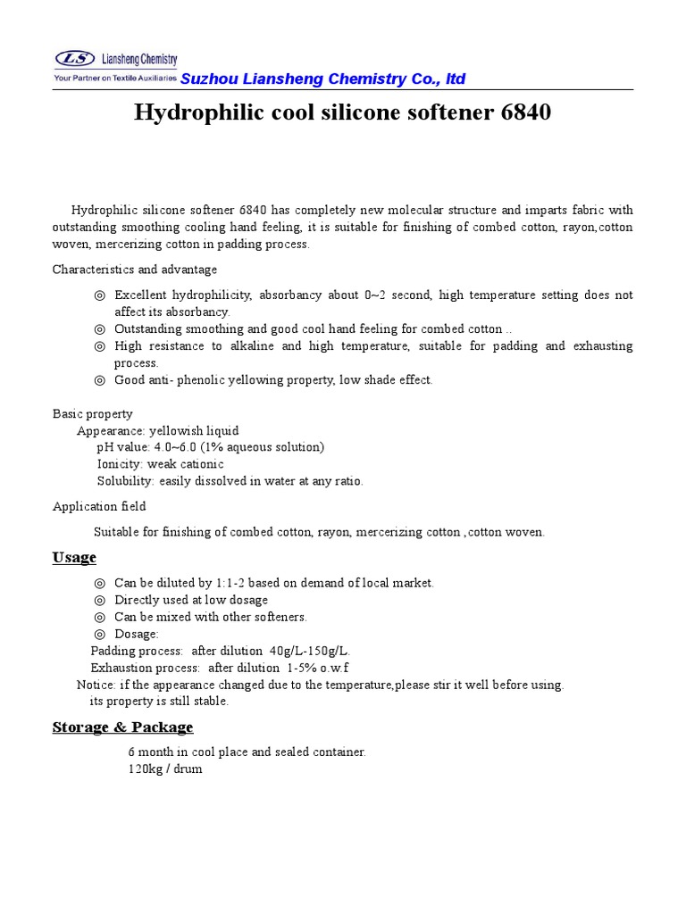 Hydrophilic Silicone Softener 6840 | PDF