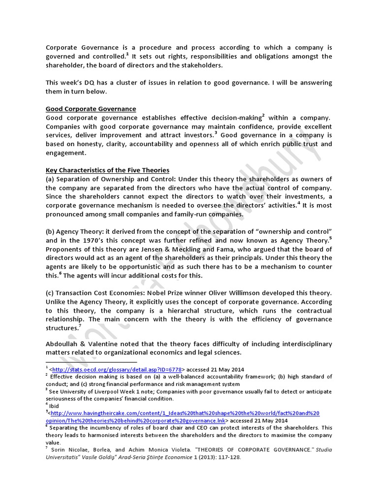 Key Characteristics of The Five Theories PDF | PDF | Corporate ...