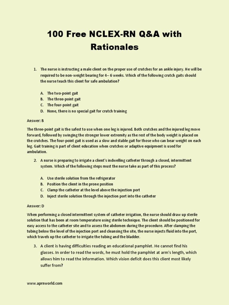 100 Free NCLEX RN Question and Answers With Rationales | PDF | Foot ...