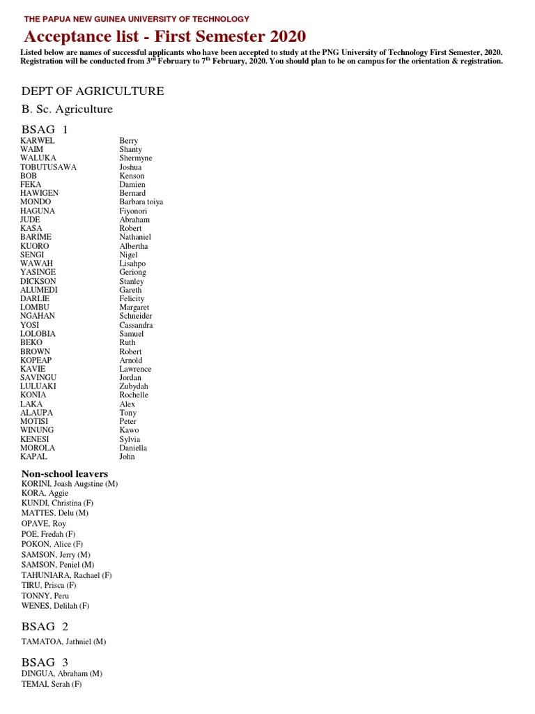 ACCEPTANCE LIST 2020 Intake Updated 271219 | PDF | Old Testament People ...