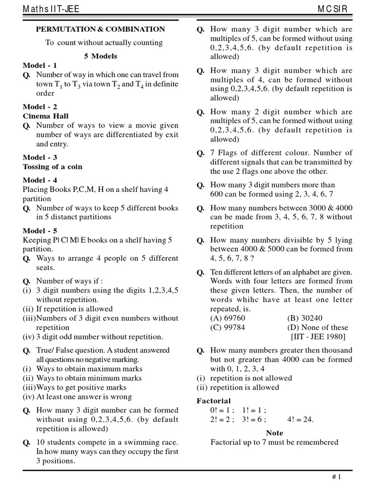 PermutationCombination WorkbookPattern2 | PDF | Teaching Mathematics ...