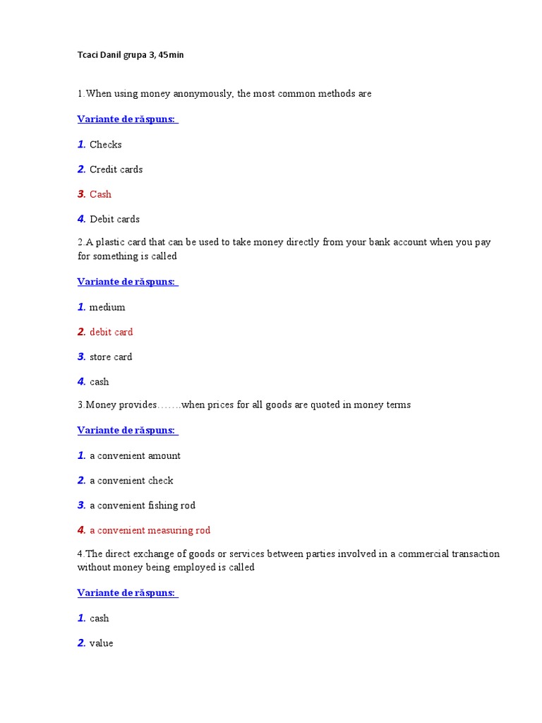 Tcaci Danil Test Eng | PDF | Cash | Money