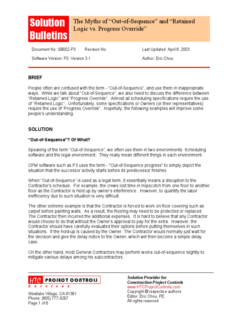 Retained Logic vs. Progress Override | PDF | Business