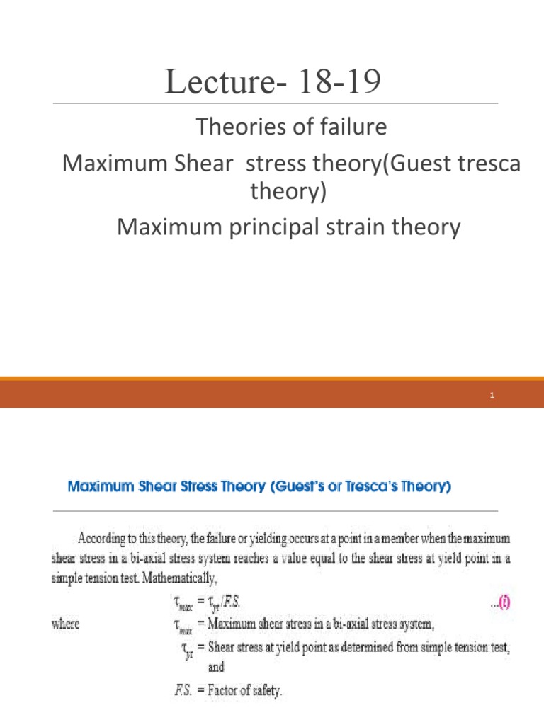 Lecture-18-19: Theories of Failure Maximum Shear Stress Theory (Guest ...