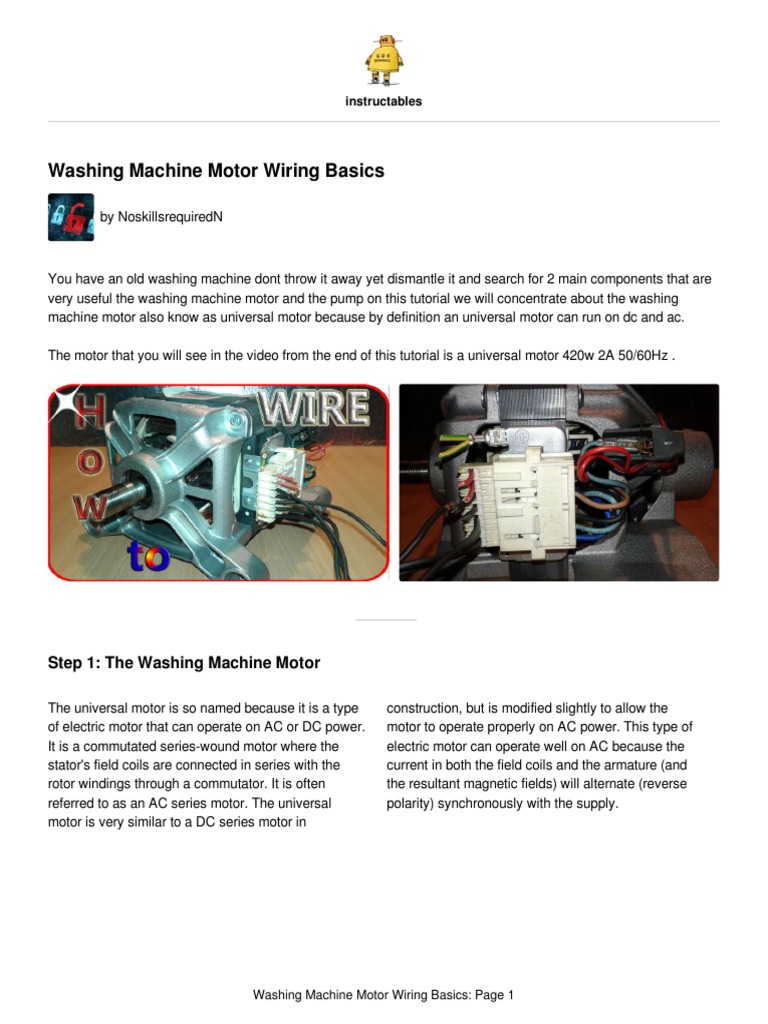 Washing Machine Motor Wiring Guide | PDF | Electric Motor | Mechanical ...