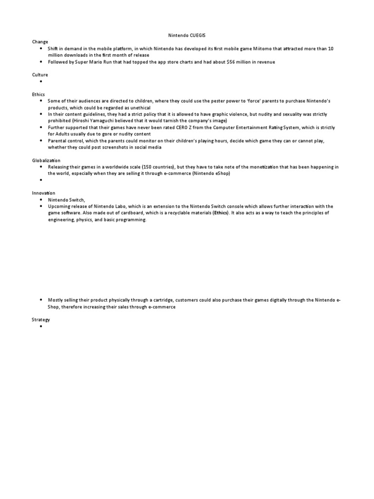 Nintendo's Innovation Impact on Strategy | PDF