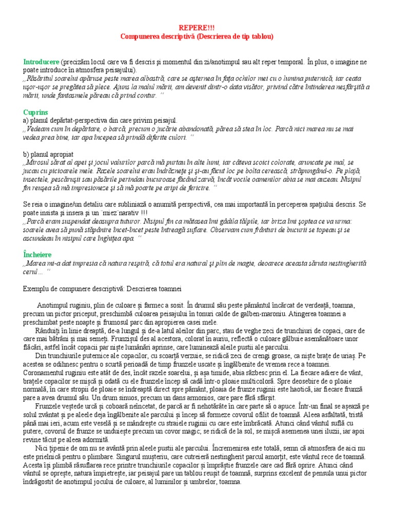 Compunerea Descriptivă Si Narativa | PDF