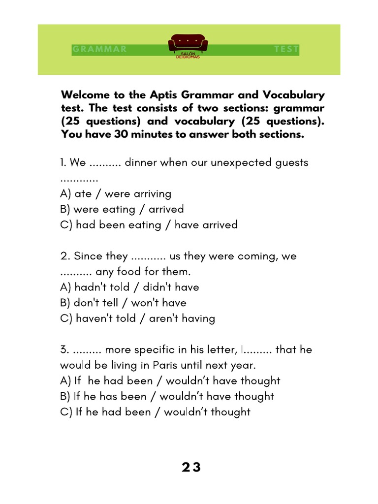 Grammar Test APTIS ADVANCED | PDF