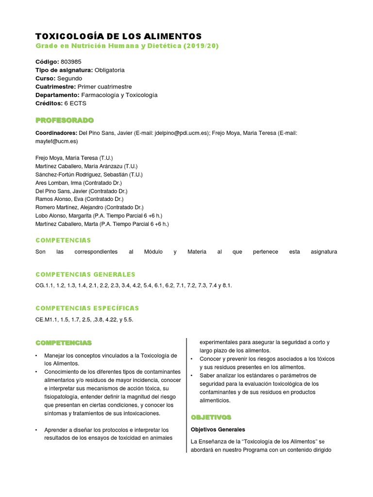 Toxicología de Los Alimentos PDF | PDF | Biotransformación | Toxicidad