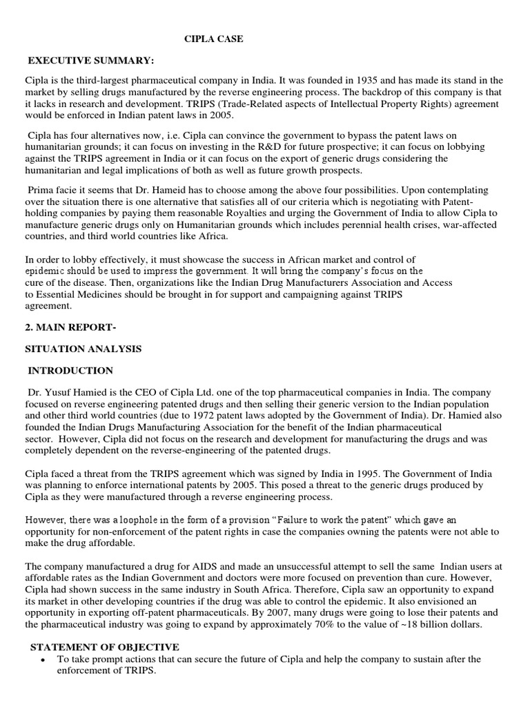 Cipla Case PDF | PDF | Generic Drug | Trips Agreement