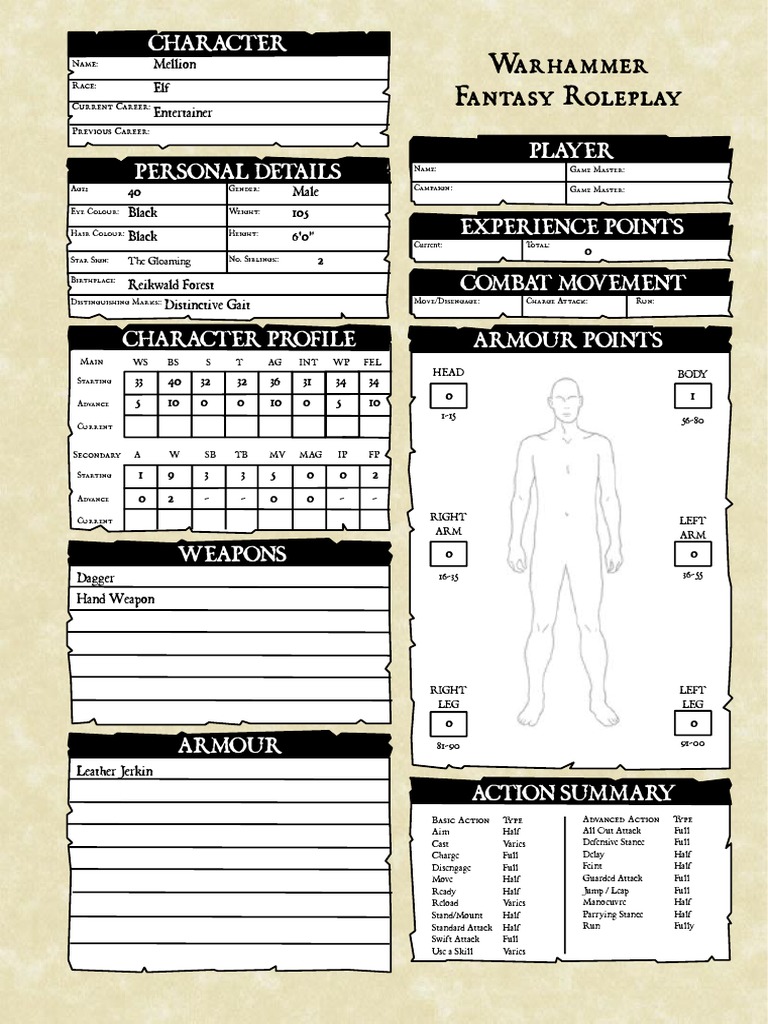 Warhammer Fantasy Roleplay: Character | PDF | Weaponry | Leisure