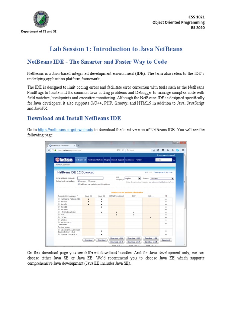 Lab Session 1 Introduction To Java Netbeans Netbeans Ide The Smarter And Faster Way To Code