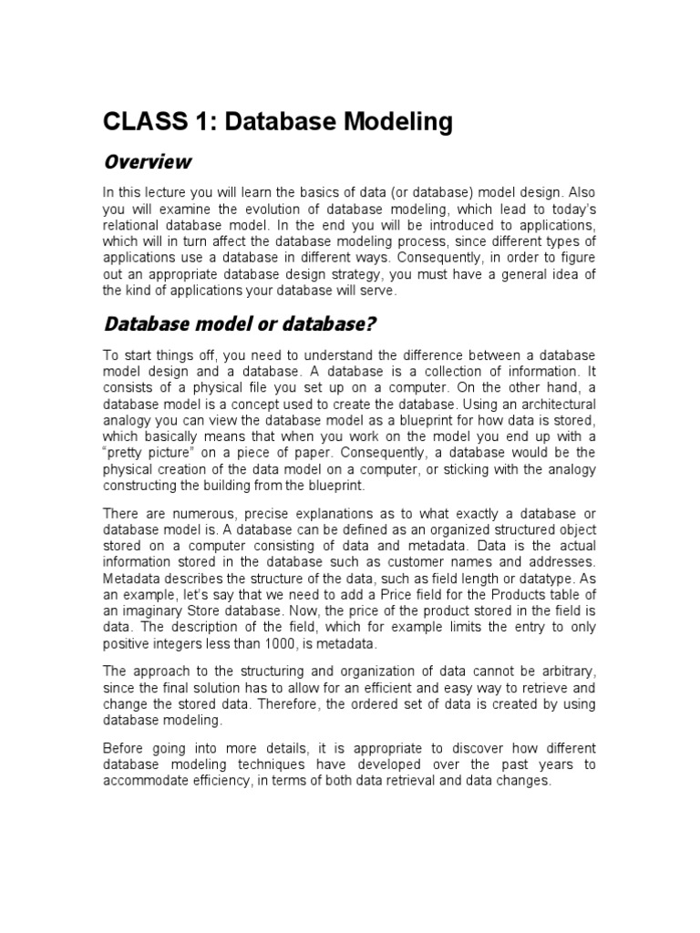 CLASS 1: Database Modeling | PDF | Databases | Metadata CLASS 1: Database Modeling | PDF | Databases | Metadata
