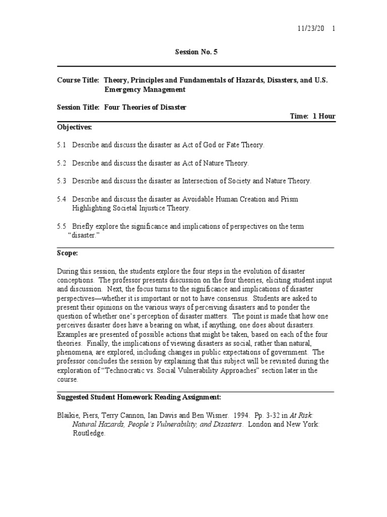 Session 5 - The Four Theories of Disaster | PDF | Hazards | Emergency ...