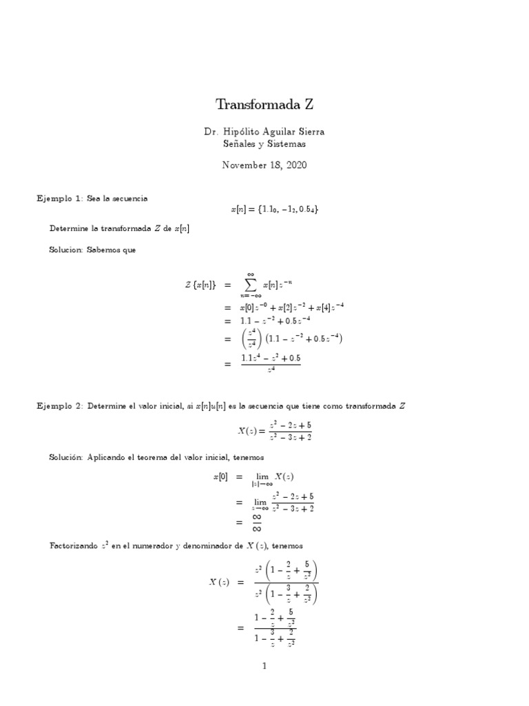 Ejemplos Transformada Z | PDF | Sustracción | Física Matemática
