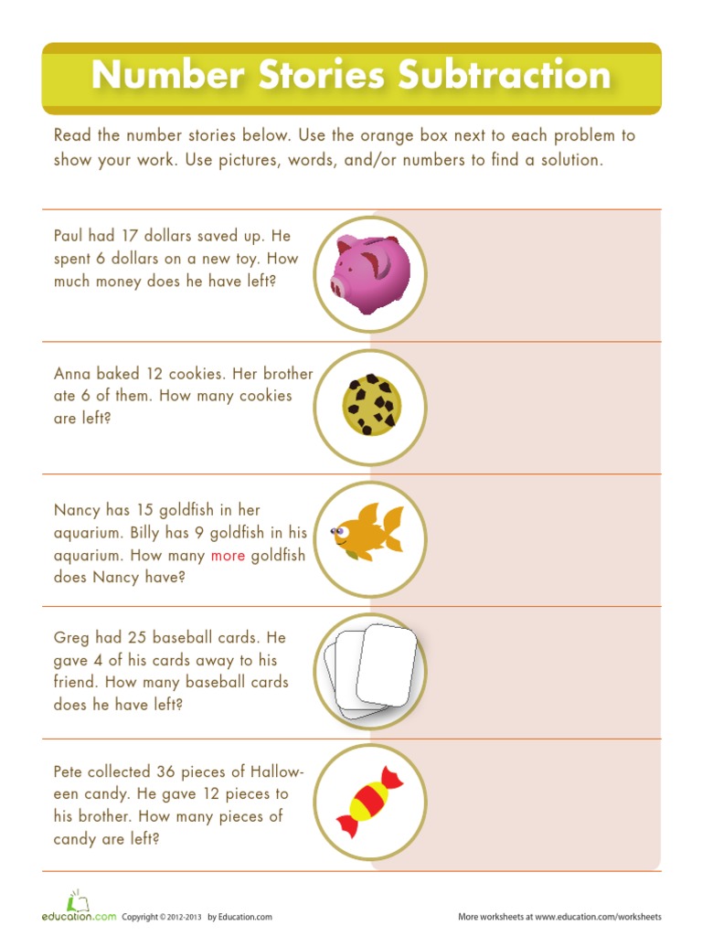 Subtraction Number Stories | PDF