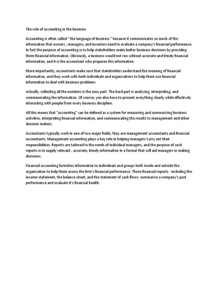 The Role of Accounting in Business | PDF | Accounting | Business Economics