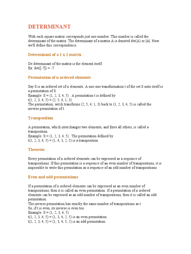 Matrix Determinants Explained | PDF | Determinant | Permutation