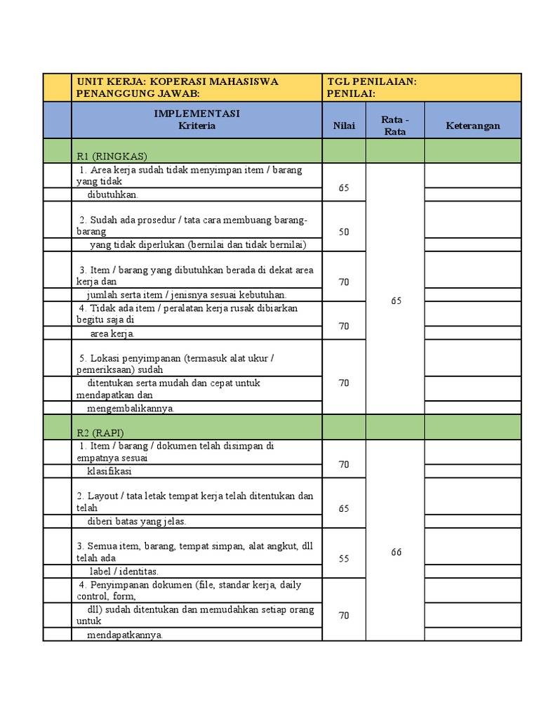 Form Penilaian 5R | PDF