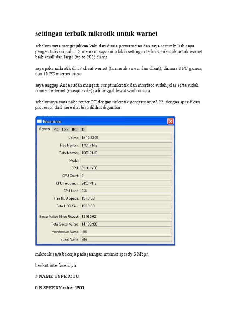 Setting Mikrotik Optimal untuk Warnet | PDF