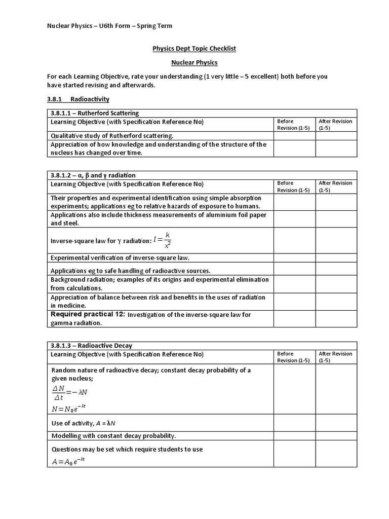 08 - Nuclear Physics Topic Checklist | PDF | Nuclear Physics ...