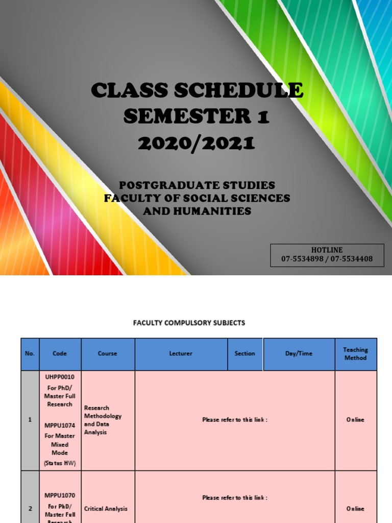 CLASS SCHEDULE - 20202021 1 8 Okt 2020 PDF | PDF | Academia | Inquiry