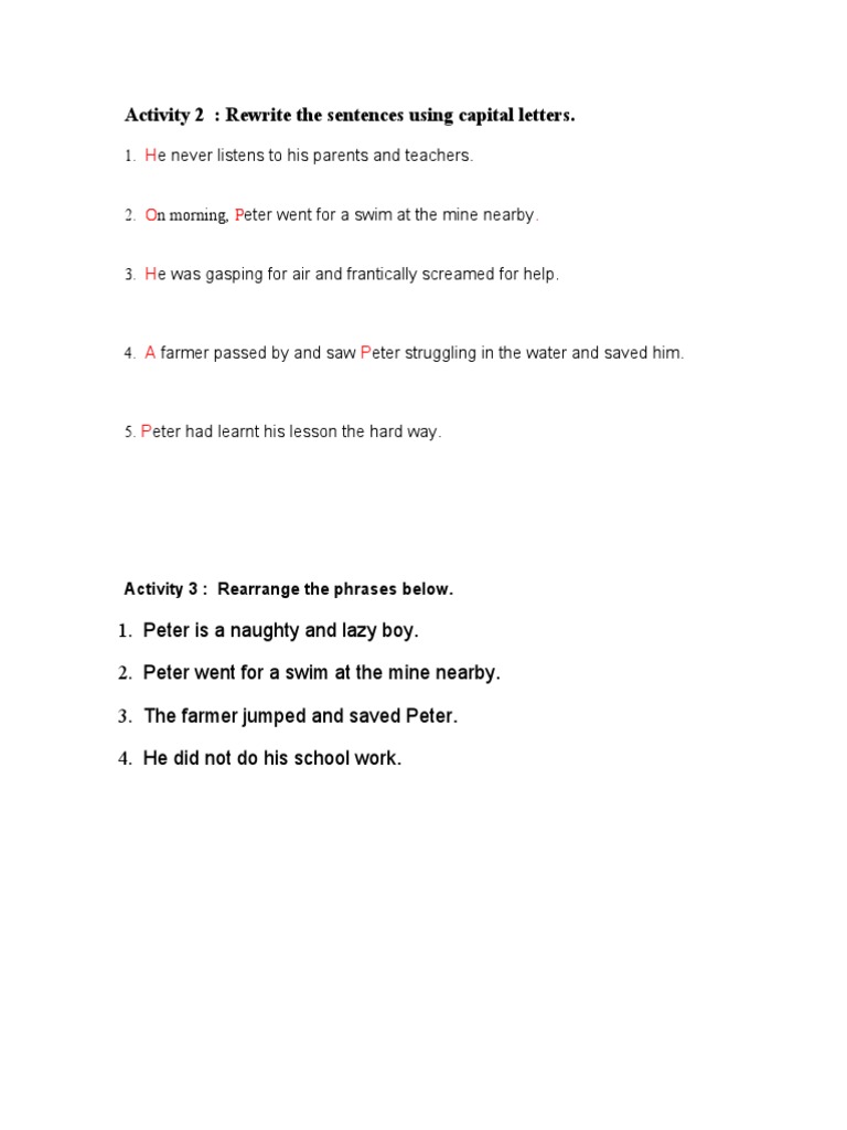 Activity 2: Rewrite The Sentences Using Capital Letters | PDF