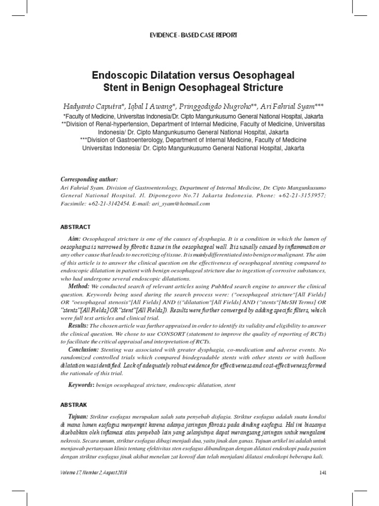 Oesophageal Stricture: Stenting vs. Dilatation | PDF | Esophagus ...