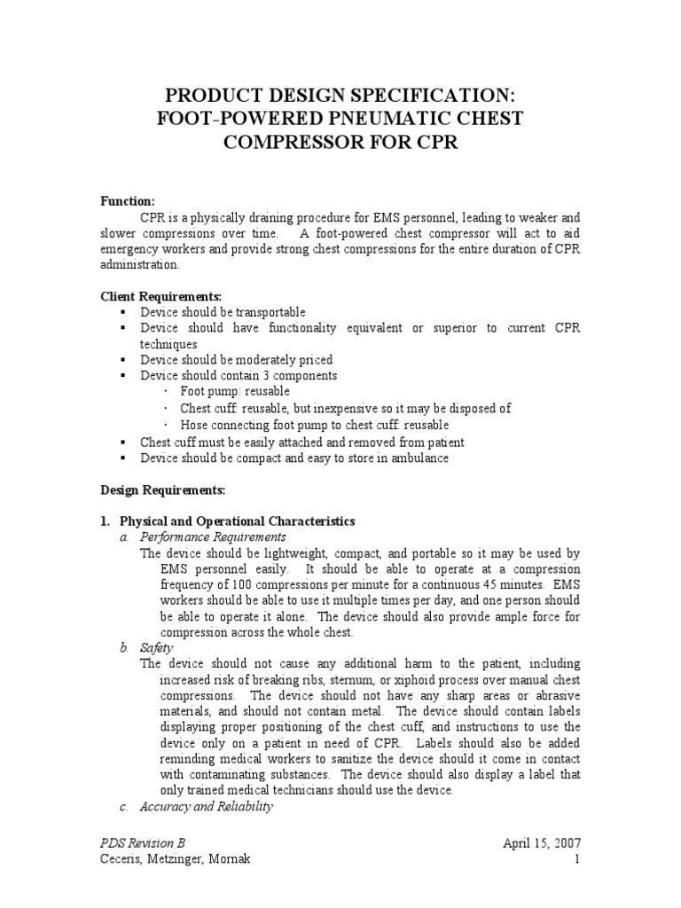 Product Design Specification: Foot-Powered Pneumatic Chest Compressor ...