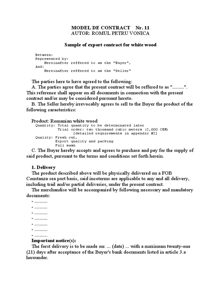 Sample of Export Contract | PDF | Government Information | Civil Law ...