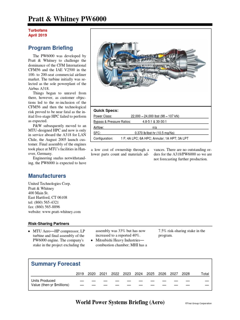 Pratt & Whitney PW6000: Program Briefing | Download Free PDF | Rotating ...